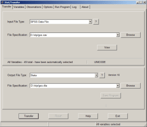 Graphical User Interface - Stat/Transfer Data Conversion Software Utility