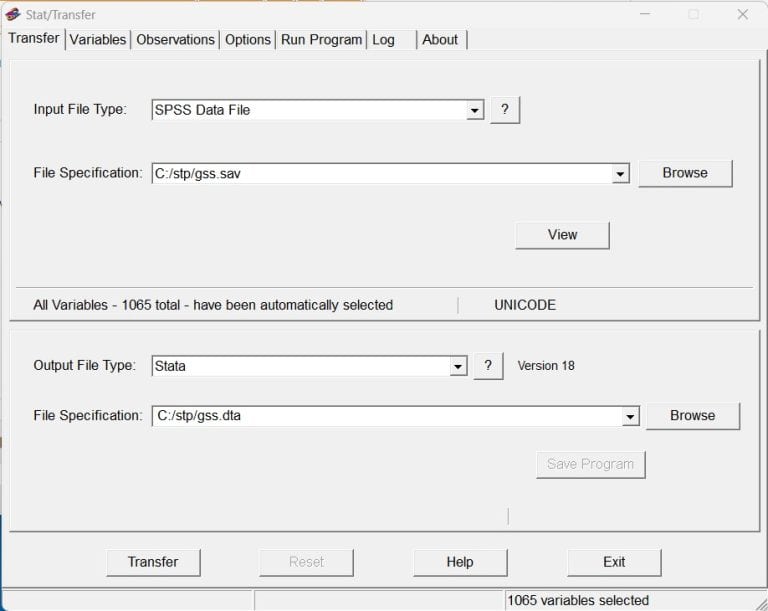 Graphical User Interface - Stat/Transfer Data Conversion Software Utility